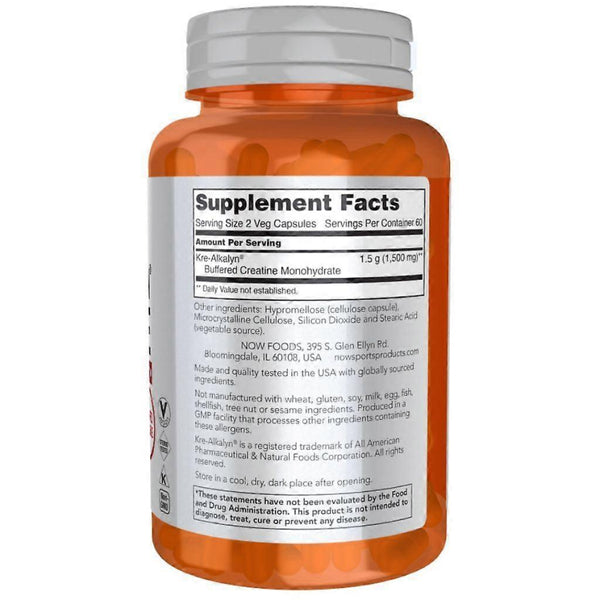 NOW Sports Kre-Alkalyn Buffered Creatine 1500mg 120 Capsules ...