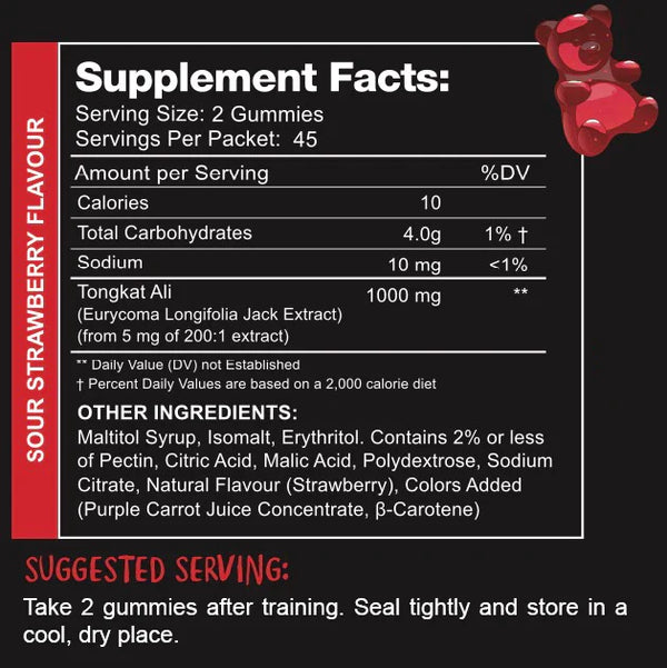 Swoleys Testie Chews Sour Strawberry Gummies Natural Tongkat Ali Boost ...