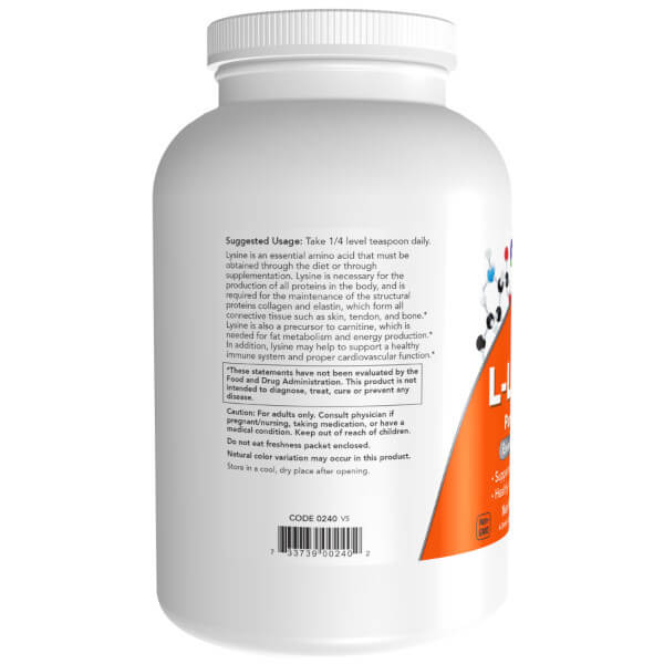 Now Foods L-Lysine Pure Powder 454g - Supplements.co.nz