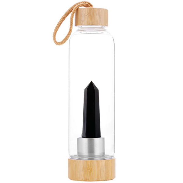 NHT Drink Bottle with Crystal 550ml - Black Obsidian - Supplements.co.nz